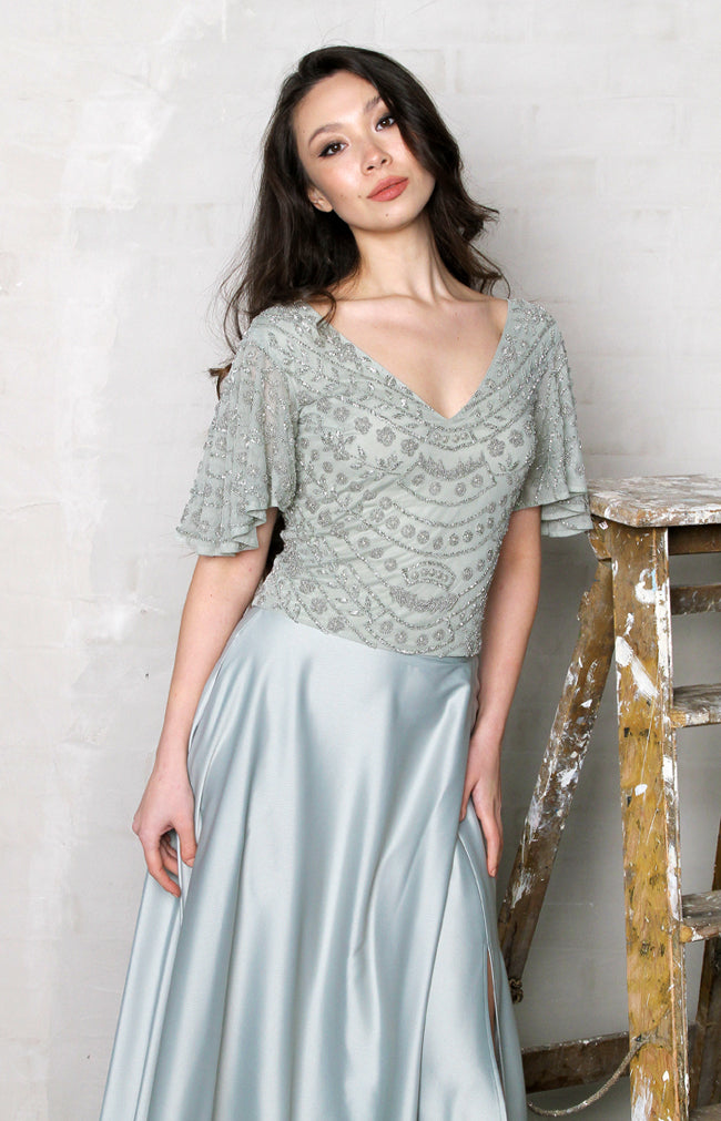 Colette Hand Beaded Top - Sage | Sage Green Top by Folkster