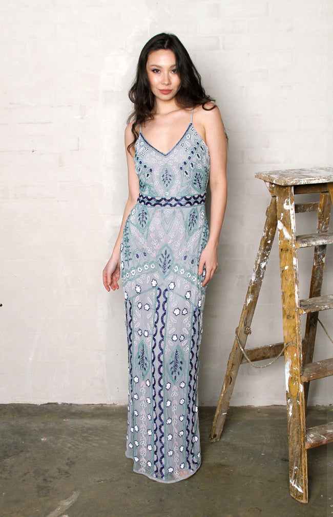 Olympia Hand Embellished Gown - Blue (Multi) | Blue Embellished Dress ...