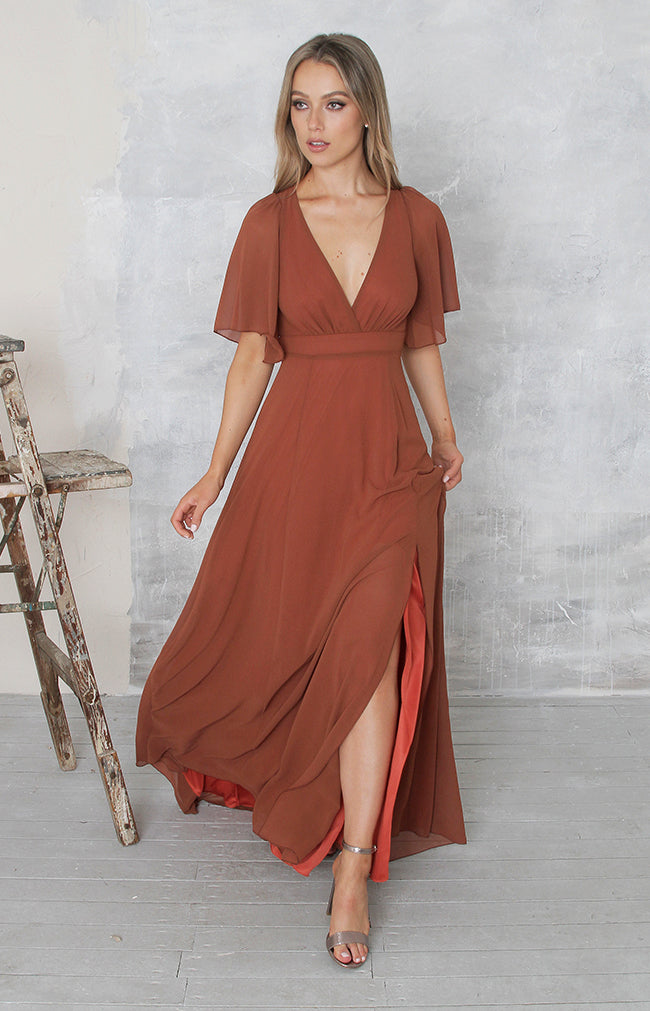 Rust Nyla Gown | Polyester Formal Dress by Folkster