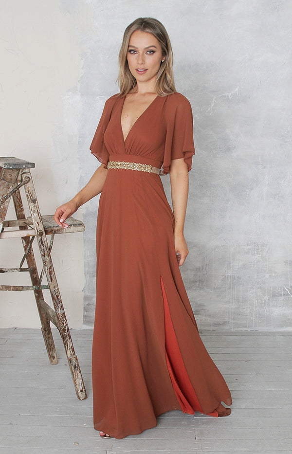 Rust Nyla Gown | Polyester Formal Dress by Folkster